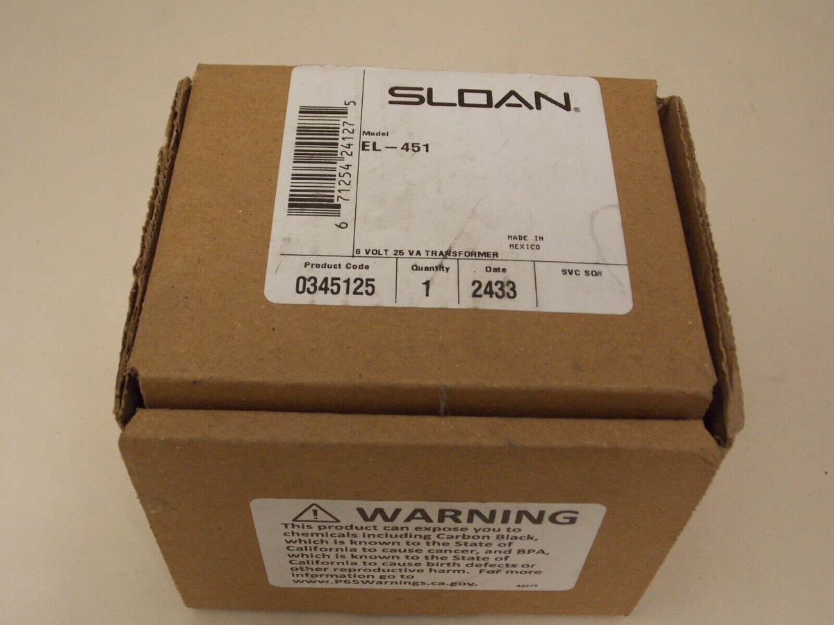 Sloan EL-451 Optima Transformer 120 VAC/6 VAC, 50/60 Hz, 25 VA Box Mou