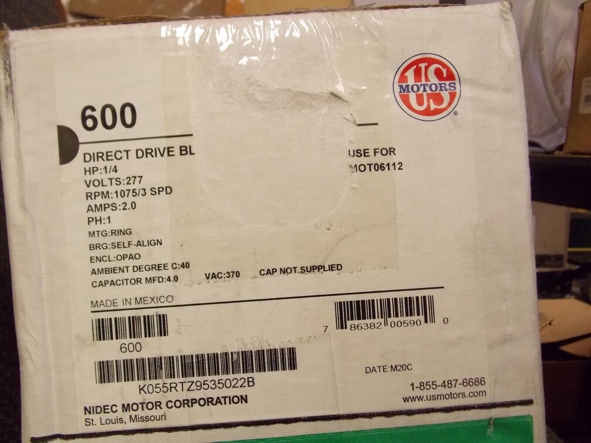 U.S. Motors 600 , 1/4 HP 1075 RPM 3 Speed 277V PSC Blower