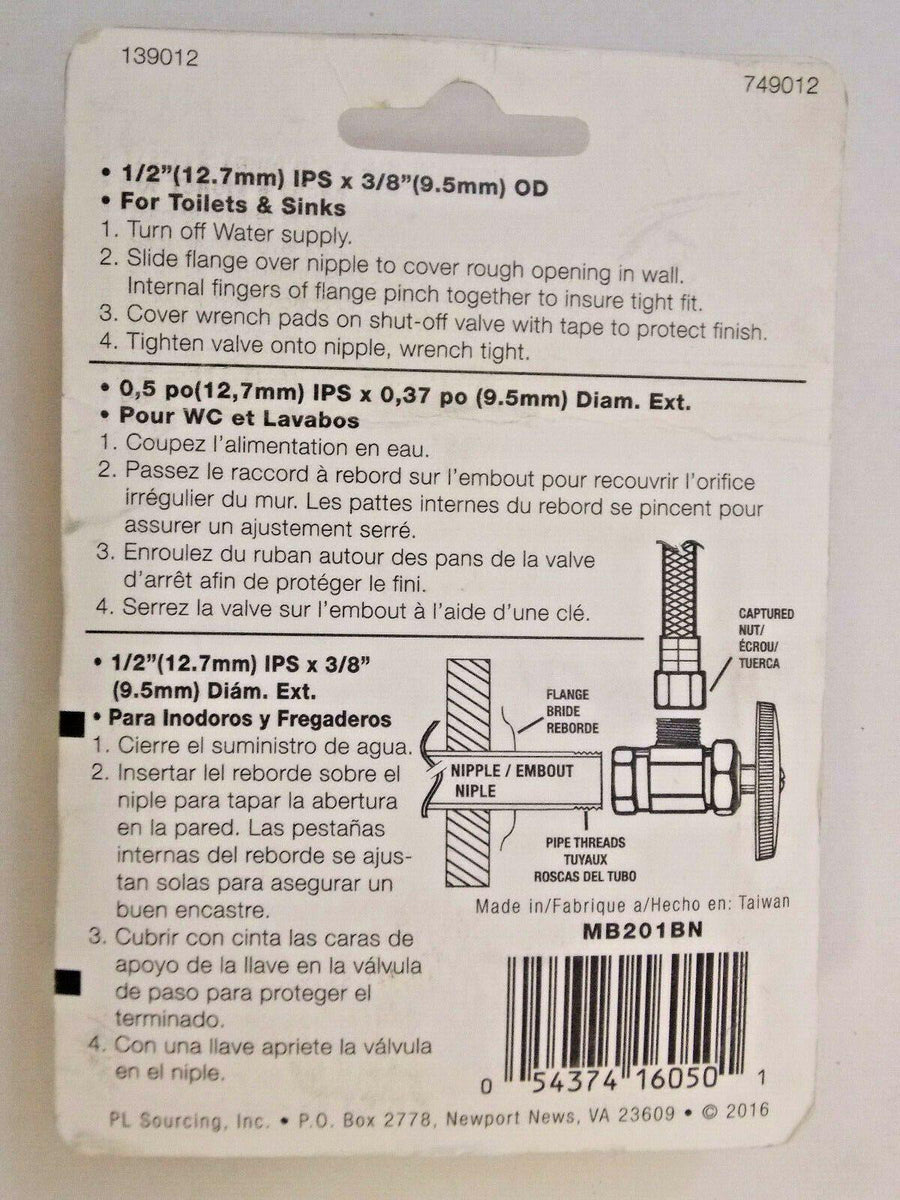 Monogram Brass MB201BN Standard Water Shutoff Valve Angle